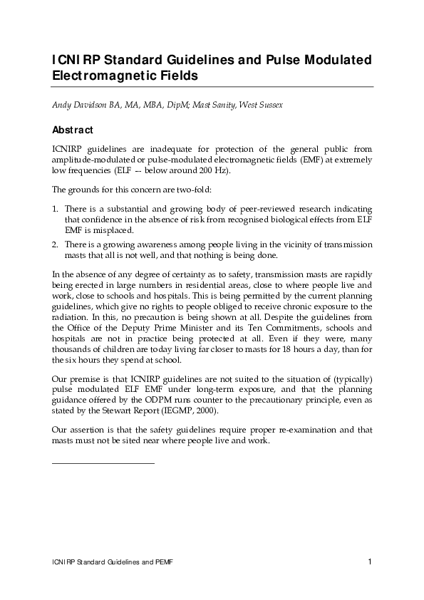 (PDF) ICNIRP Standard Guidelines and Pulse Modulated Electromagnetic Fields