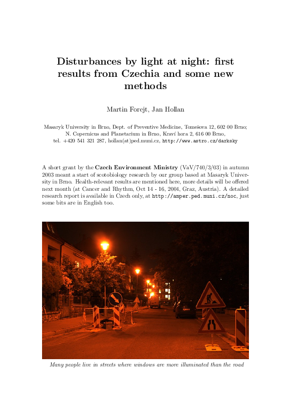 (PDF) Disturbances by light at night: first results from Czechia and ...