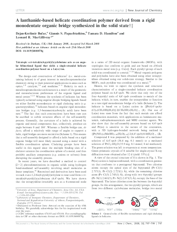 (PDF) A lanthanide-based helicate coordination polymer derived from a ...