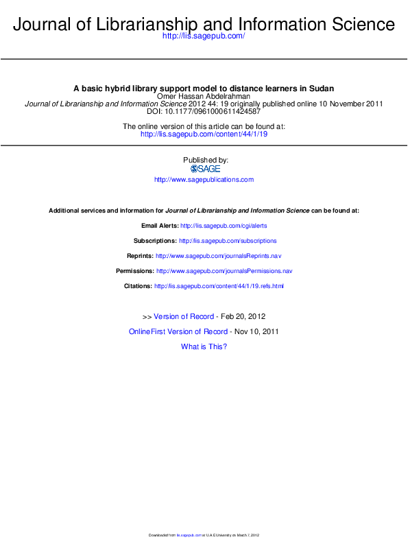 (PDF) A basic hybrid library support model to distance learners in Sudan
