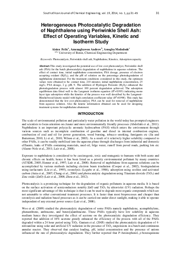 (PDF) Heterogeneous Photocatalytic Degradation of Naphthalene using ...