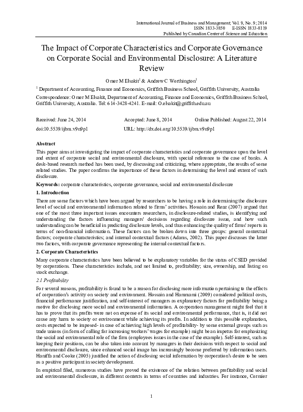 (PDF) The Impact of Corporate Characteristics and Corporate Governance on Corporate Social and ...