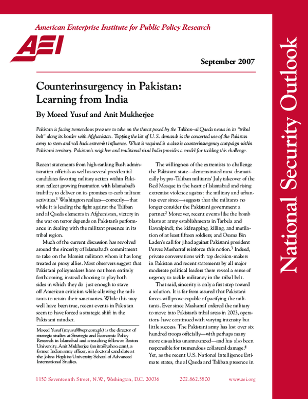 (PDF) Counterinsurgency in Pakistan: Learning from India