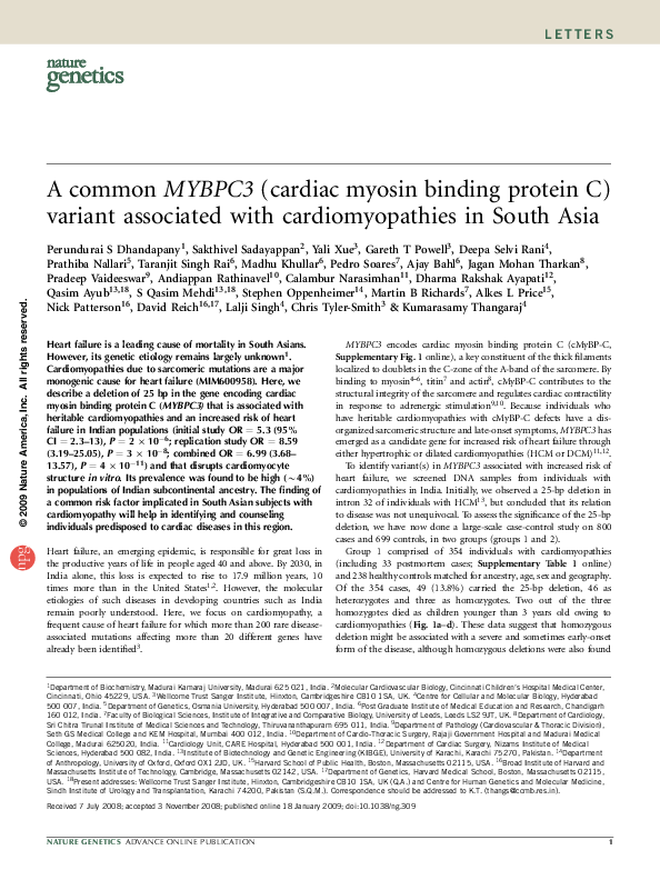 (PDF) A common MYBPC3 (cardiac myosin binding protein C) variant ...