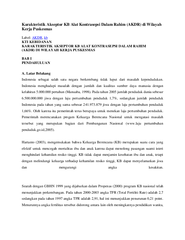 (DOC) Karakteristik Akseptor KB Alat Kontrasepsi Dalam Rahim (AKDR) di ...