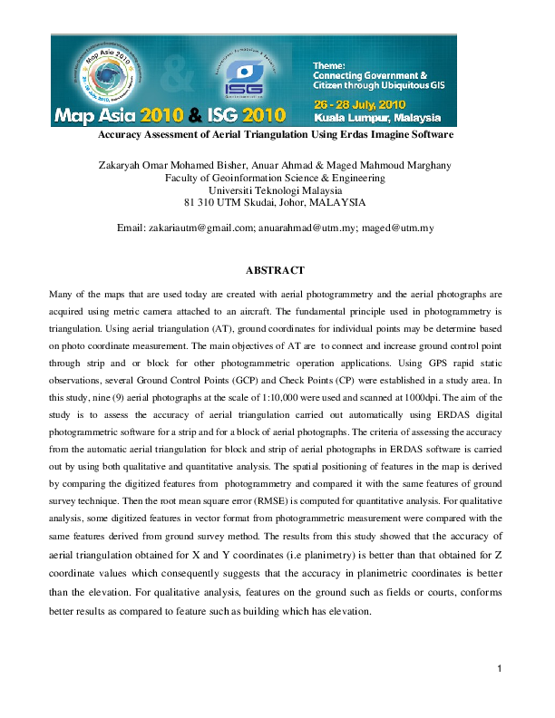 (PDF) Accuracy Assessment of Aerial Triangulation Using Erdas Imagine ...