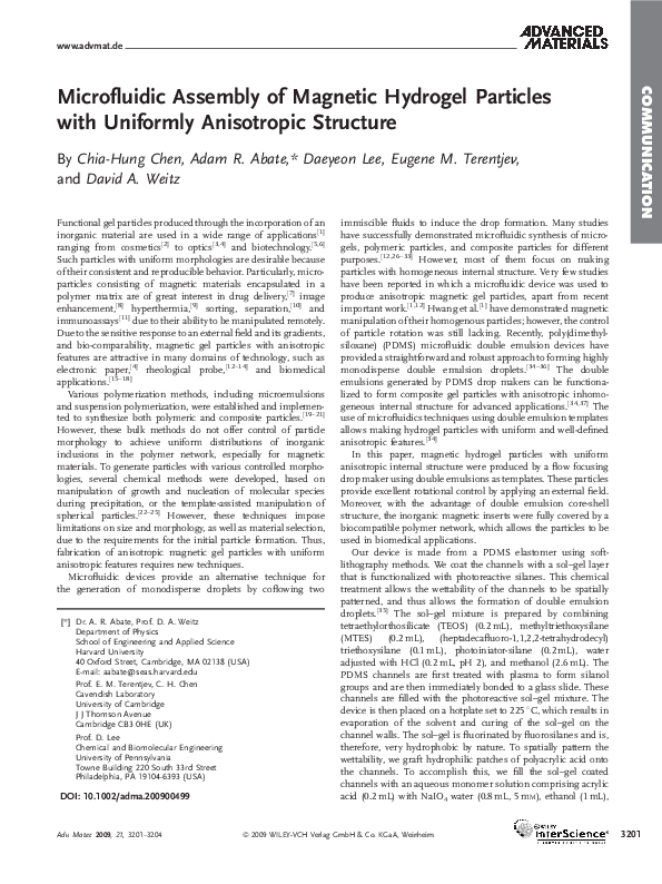 (PDF) Microfluidic assembly of magnetic hydrogel particles with uniformly anisotropic structure