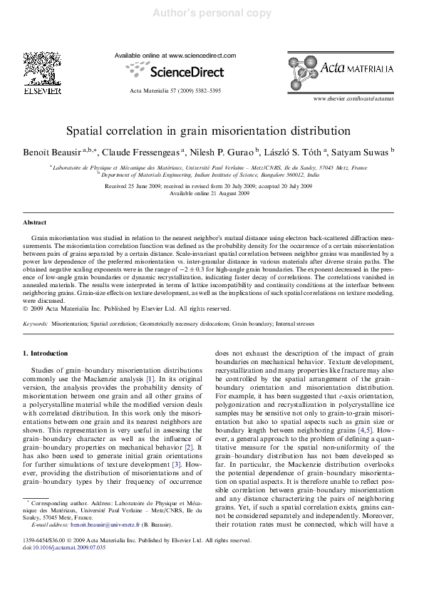 (PDF) Spatial correlation in grain misorientation distribution (PDF) Spatial correlation in grain misorientation distribution