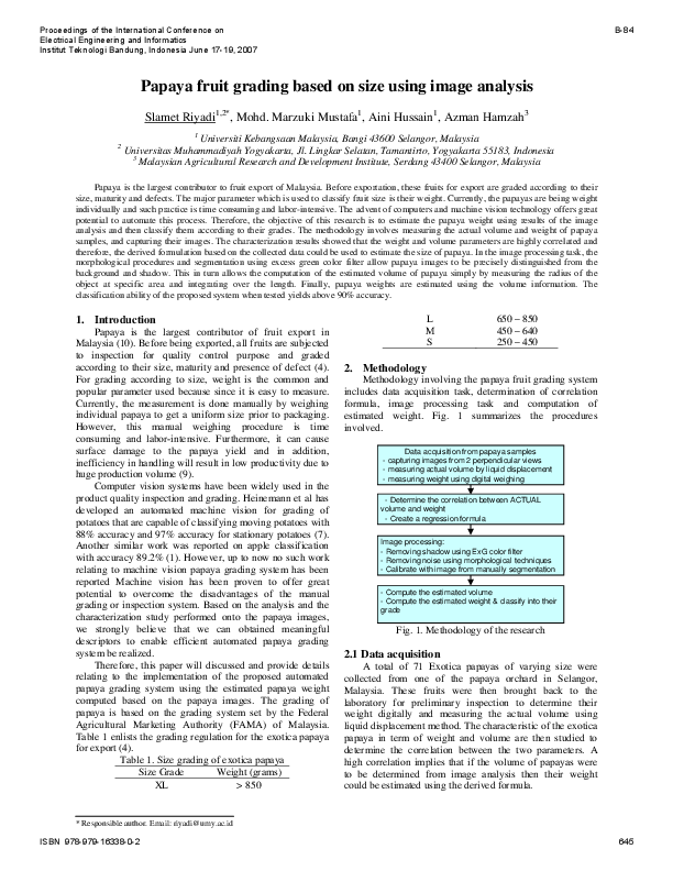 (PDF) Papaya fruit grading based on size using image analysis