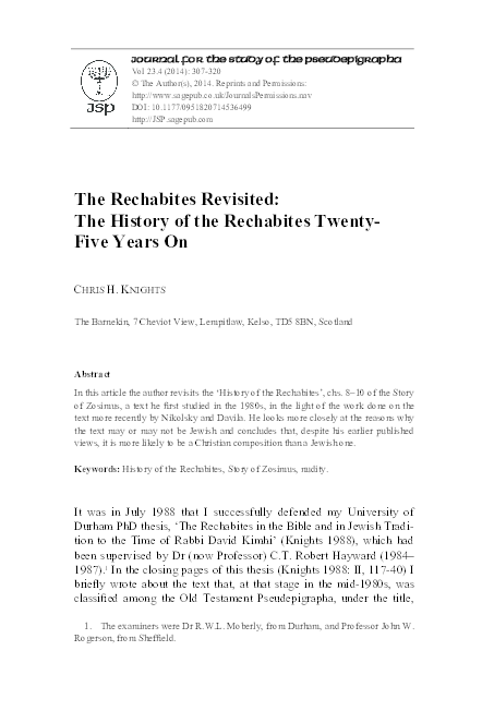 (PDF) Journal for the study of the Pseudepigrapha The Rechabites ...