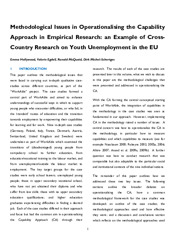 (PDF) Methodological Issues in Operationalising the Capability Approach ...