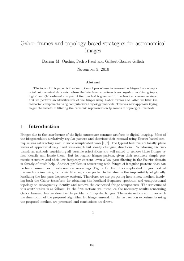 (PDF) Gabor frames and topology-based strategies for astronomical images