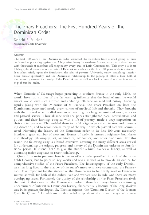 (PDF) "The Friars Preachers: The First Hundred Years of the Dominican ...