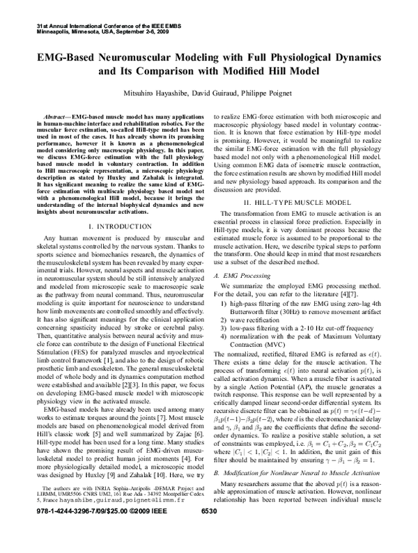 (PDF) EMG-based neuromuscular modeling with full physiological dynamics and its comparison with ...