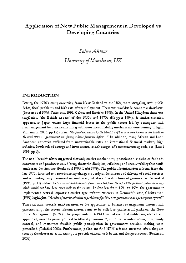 (PDF) Application of New Public Management in Developed vs Developing ...