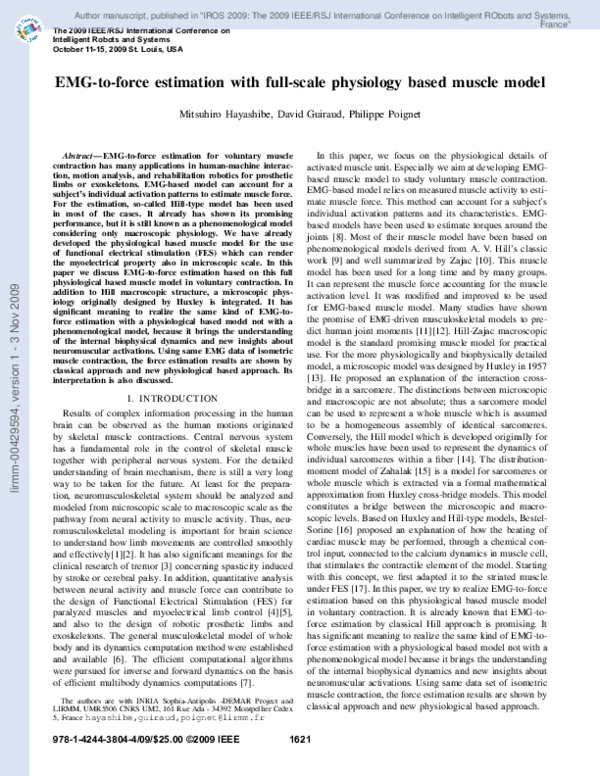 (PDF) EMG-to-Force Estimation With Full-Scale Physiology Based Muscle Model