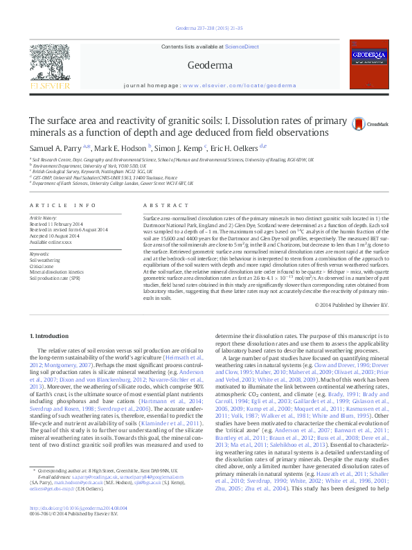 (PDF) The surface area and reactivity of granitic soils: I. Dissolution ...