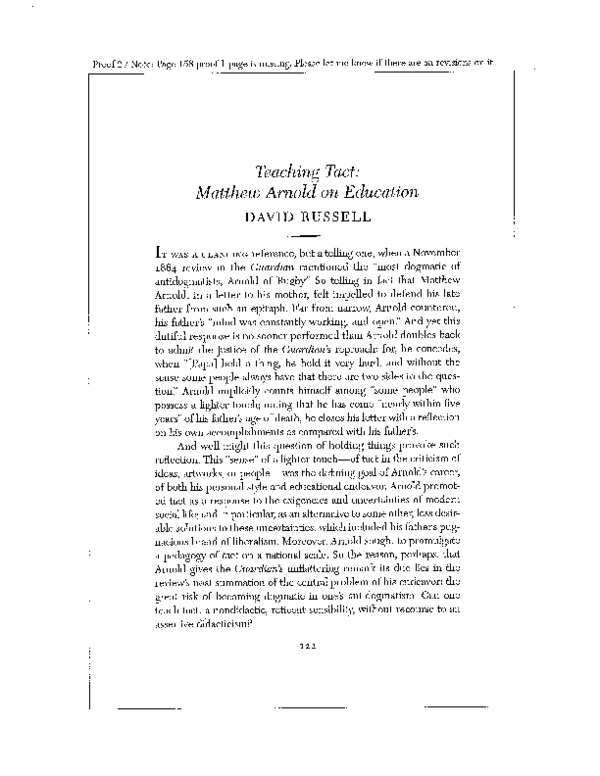 (PDF) Teaching Tact: Matthew Arnold on Education
