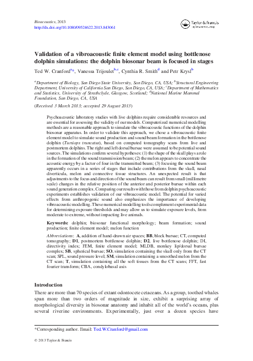 (PDF) Validation of a vibroacoustic finite element model using bottlenose dolphin simulations ...
