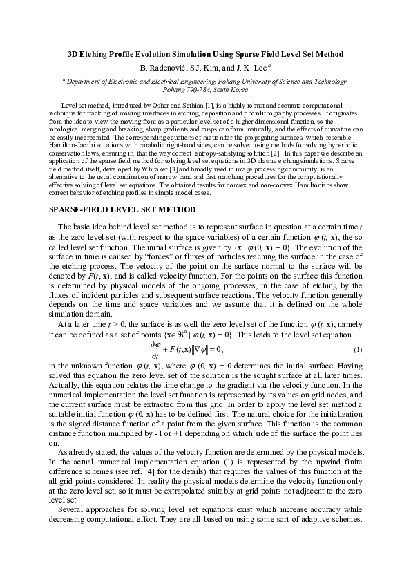 (PDF) 3D Etching Profile Evolution Simulation Using Sparse Field Level ...