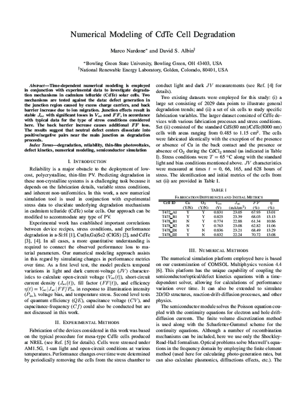 (PDF) Numerical Modeling of CdTe Solar Cell Degradation