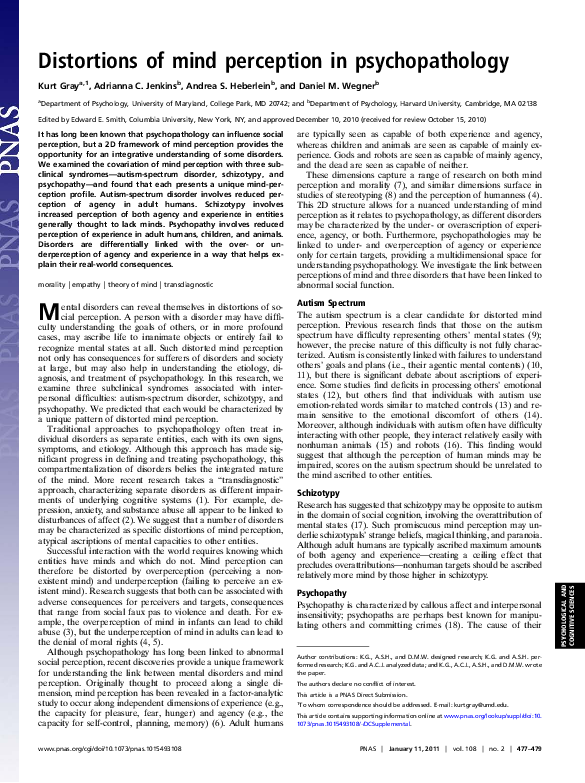 (PDF) Distortions of mind perception in psychopathology