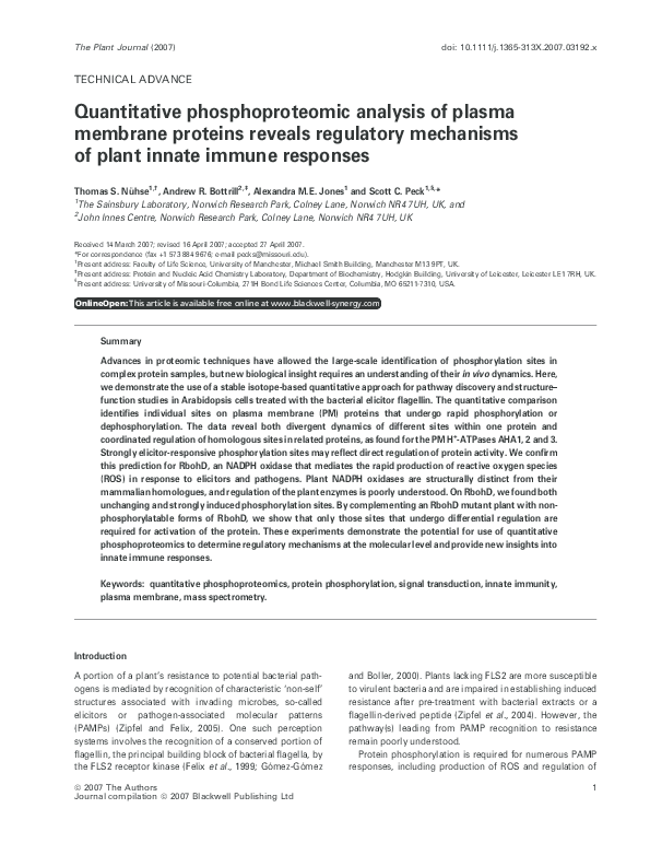 Quantitative phosphoproteomic analysis of plasma membrane proteins reveals regulatory mechanisms ...