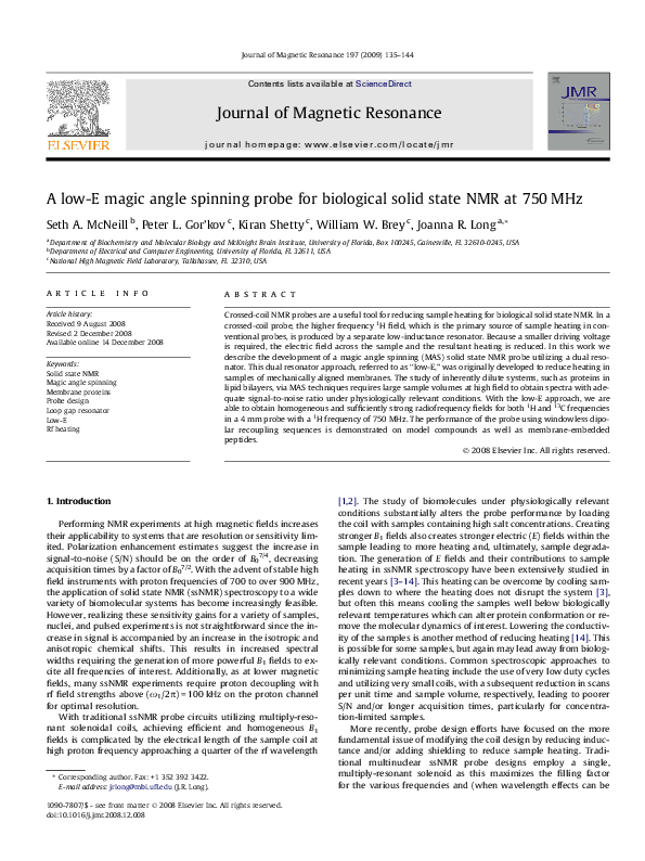 (PDF) A low-E magic angle spinning probe for biological solid state NMR ...