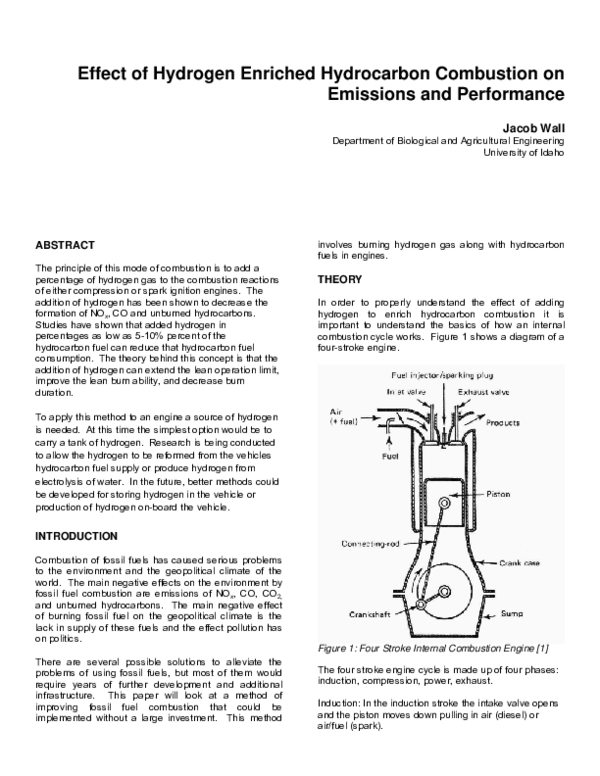 (PDF) Effect of Hydrogen Enriched Hydrocarbon Combustion on Emissions and Performance