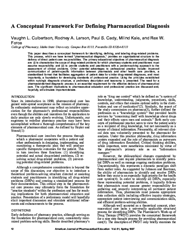 (PDF) A conceptual framework for defining pharmaceutical diagnosis