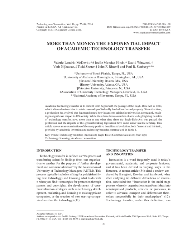 (PDF) MORE THAN MONEY: THE EXPONENTIAL IMPACT OF ACADEMIC TECHNOLOGY ...