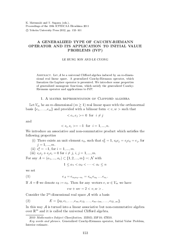 Pdf A Generalized Type Of Cauchy Riemann Operator And Its Application To Initial Value