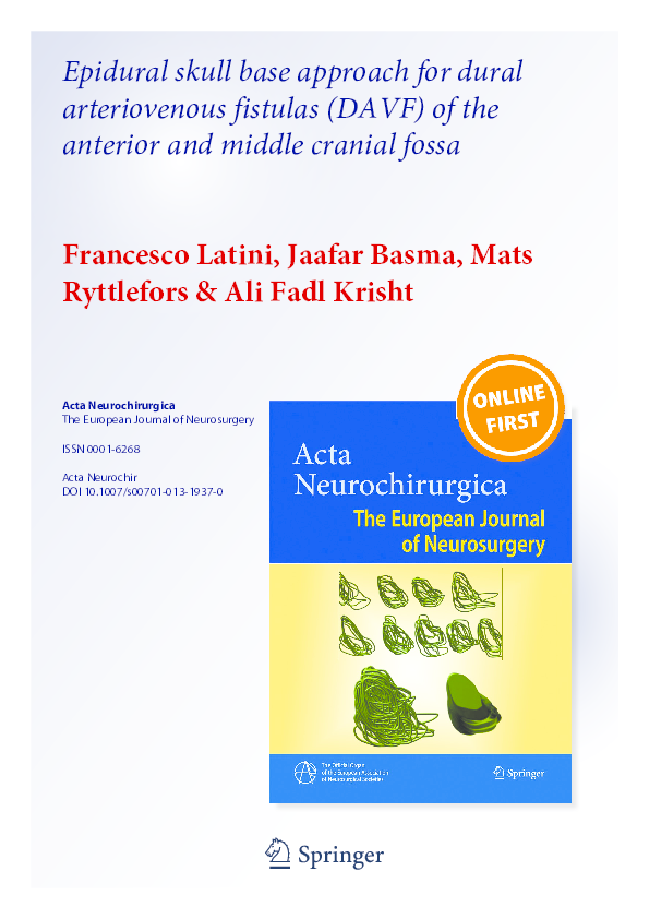 (PDF) Epidural skull base approach for dural arteriovenous fistulas ...
