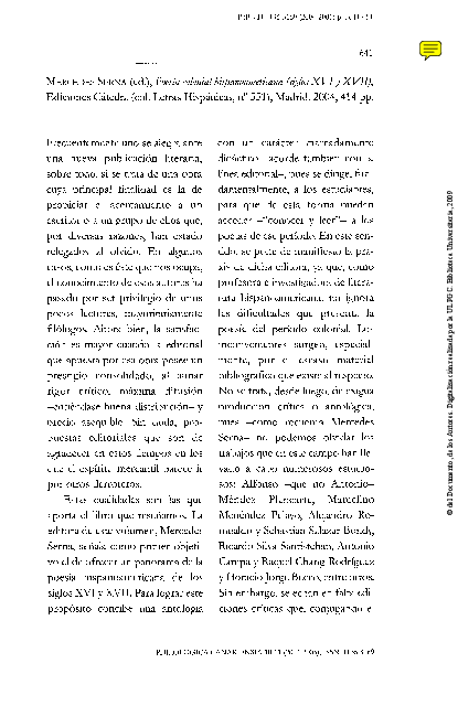 (PDF) “Poesía colonial hispanoamericana (siglos XVI y XVII)” (RESEÑA)