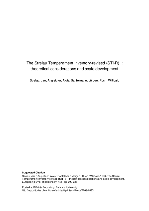 (PDF) The Strelau Temperament Inventory‐revised (STI‐R): Theoretical ...
