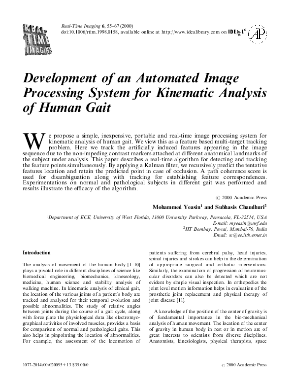 (PDF) Development of an Automated Image Processing System for Kinematic Analysis of Human Gait