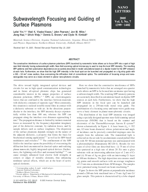 (PDF) Subwavelength focusing and guiding of surface plasmons