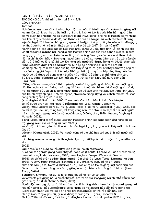 (DOC) LÀM TUỔI ĐÁNH GIÁ DỰA VÀO VOICE: TÁC ĐỘNG CỦA khả năng tồn tại SINH SẢN Gi i thi u Chi u cao