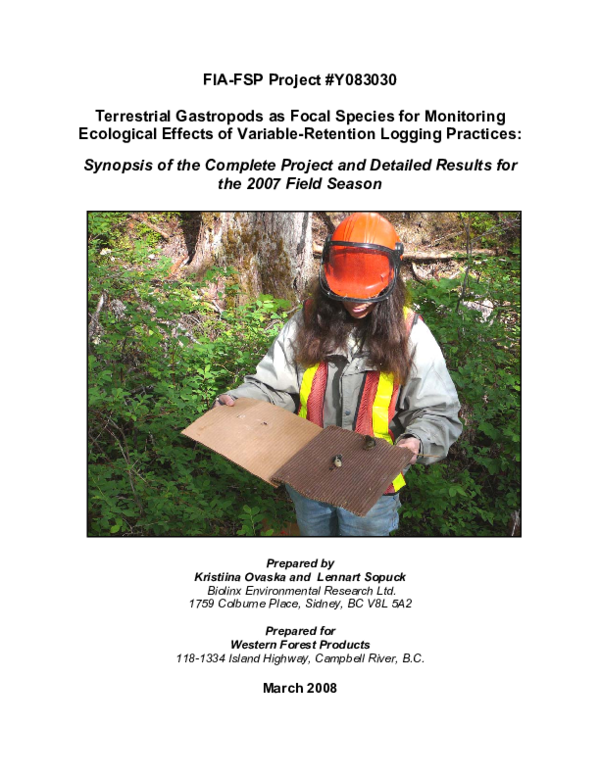 (PDF) FIA-FSP Project #Y083030 Terrestrial Gastropods as Focal Species ...