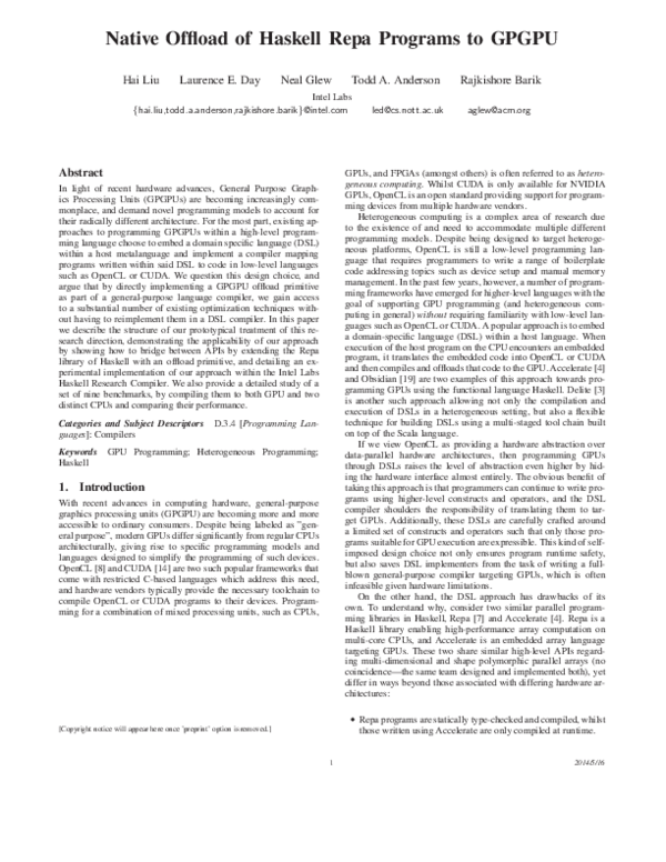 (PDF) Native Offload of Haskell Repa Programs to Integrated GPUs