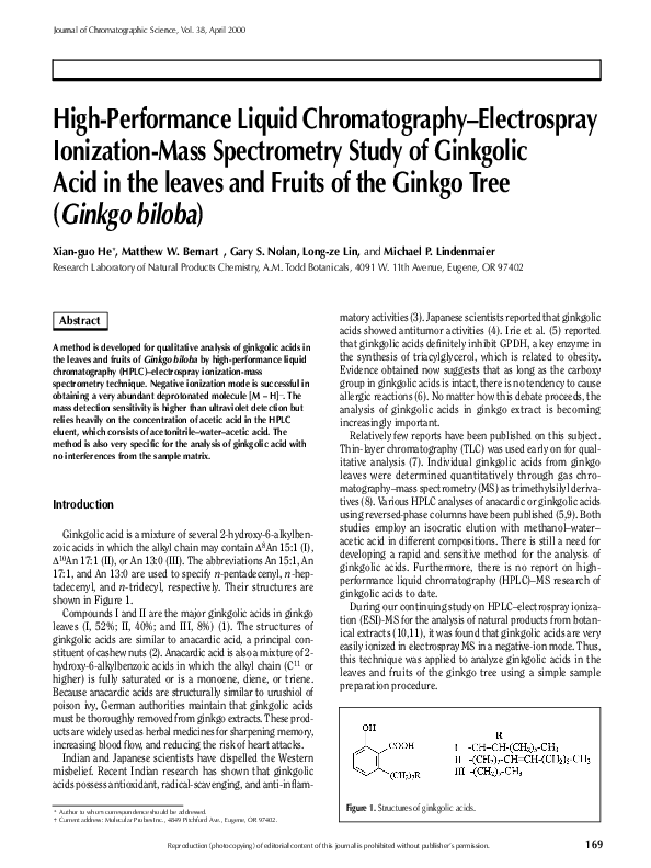 (PDF) hplc-esi-ms study of ginkgolic acid in leaves and fruits of the ...