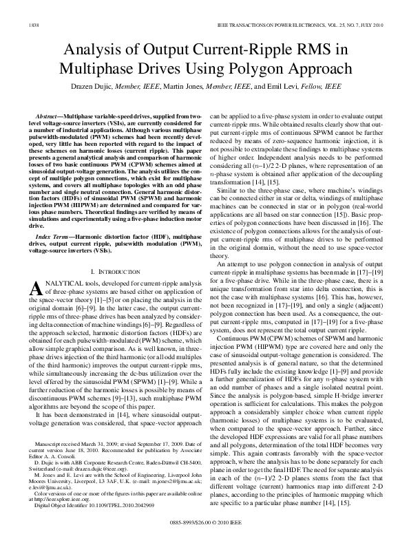 Pdf Analysis Of Output Current Ripple Rms In Multiphase Drives Using