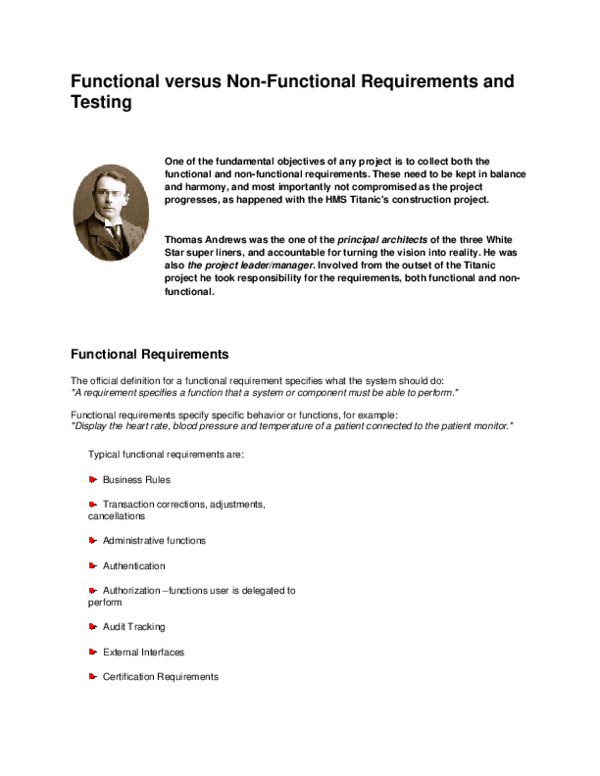 (PDF) Functional versus Non-Functional Requirements and Testing