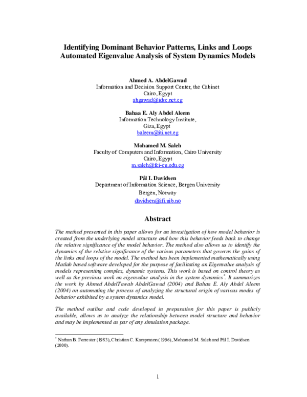 (PDF) Identifying dominant behavior patterns, links and loops ...