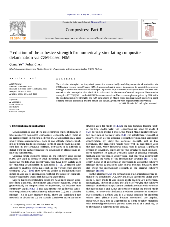 Pdf Prediction Of The Cohesive Strength For Numerically Simulating Composite Delamination Via