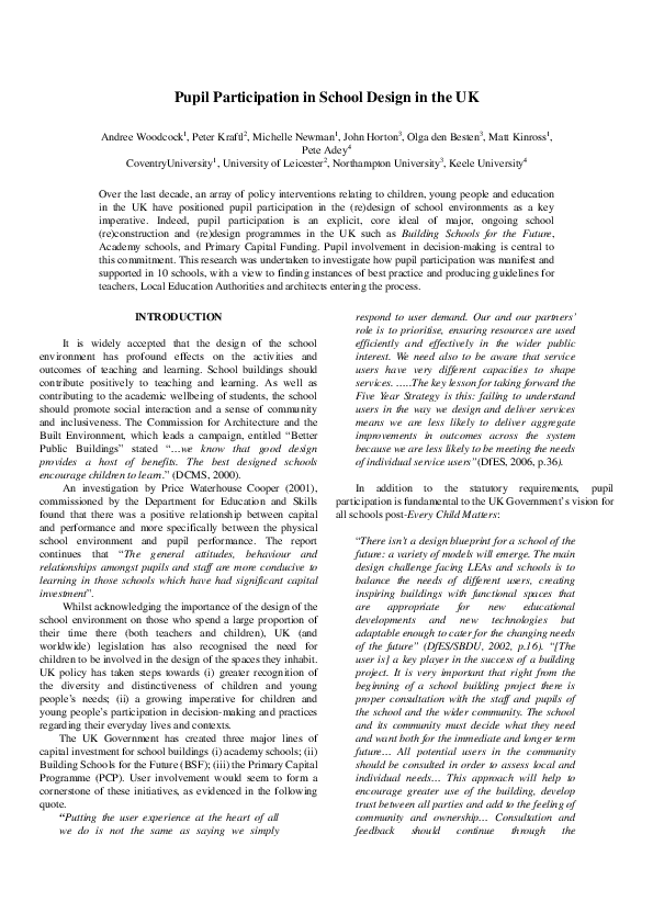 (PDF) Pupil Participation in School Design in the UK