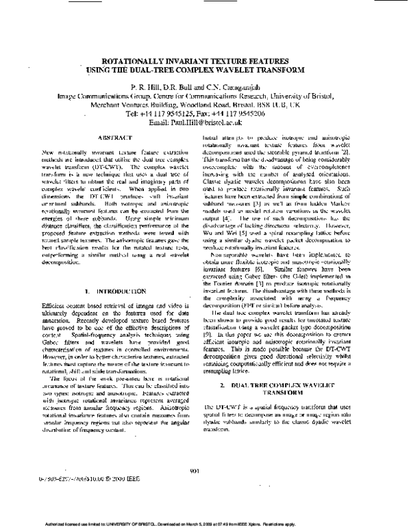 (PDF) Rotationally invariant texture features using the dual-tree complex wavelet transform