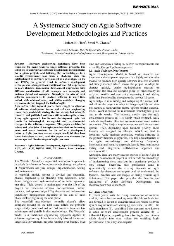 (PDF) A Systematic Study on Agile Software Development Methodlogies and Practices