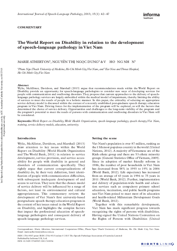 (PDF) The World Health Report on Disability in relation to the ...