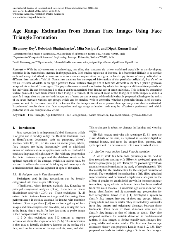 (PDF) Age Range Estimation from Human Face Images Using Face Triangle ...